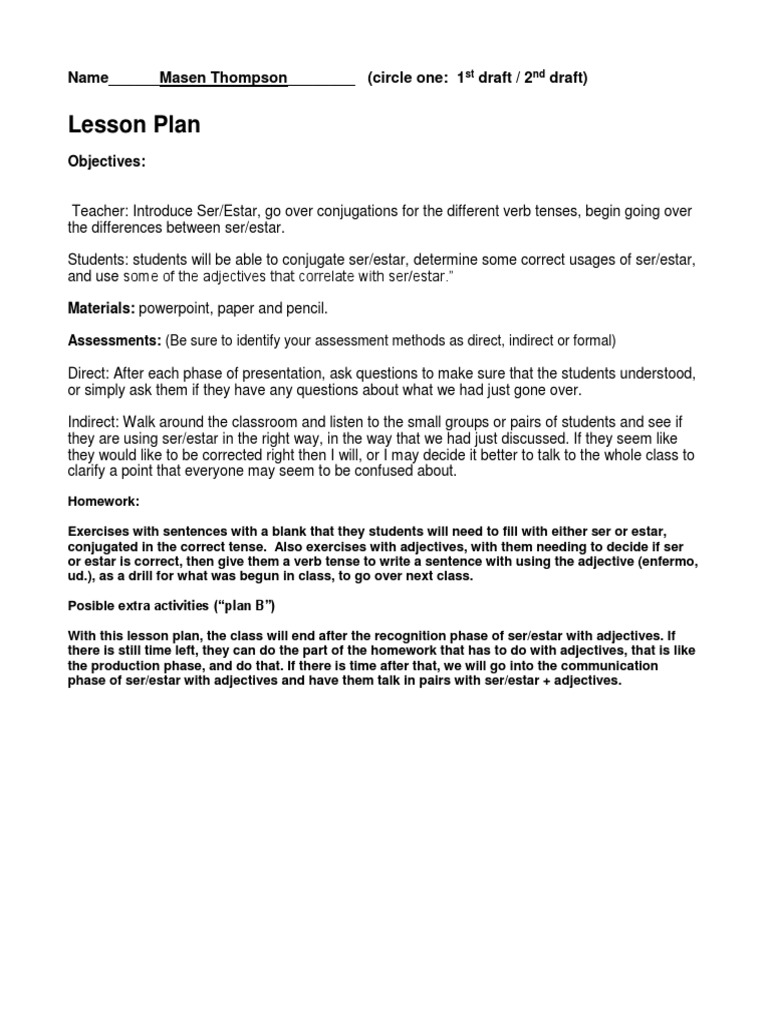 Lesson Plan Final Draft | PDF | Lesson Plan | Grammatical Conjugation