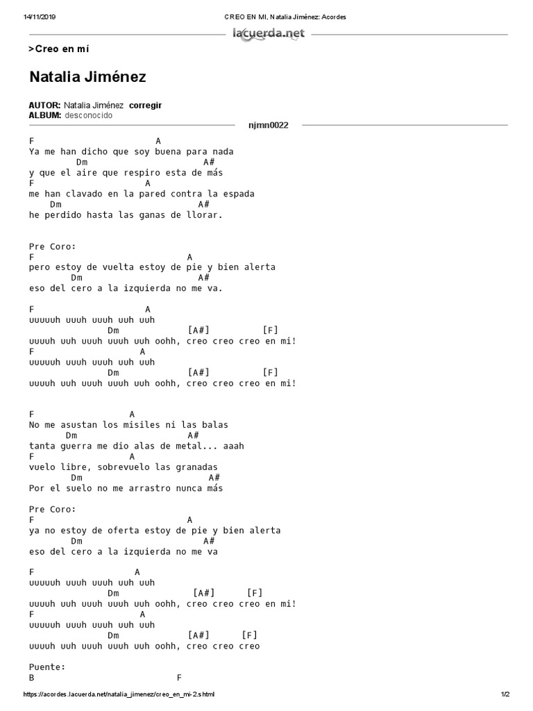 CREO en MI, Natalia Jiménez - Acordes | PDF | Música grabada | Álbumes