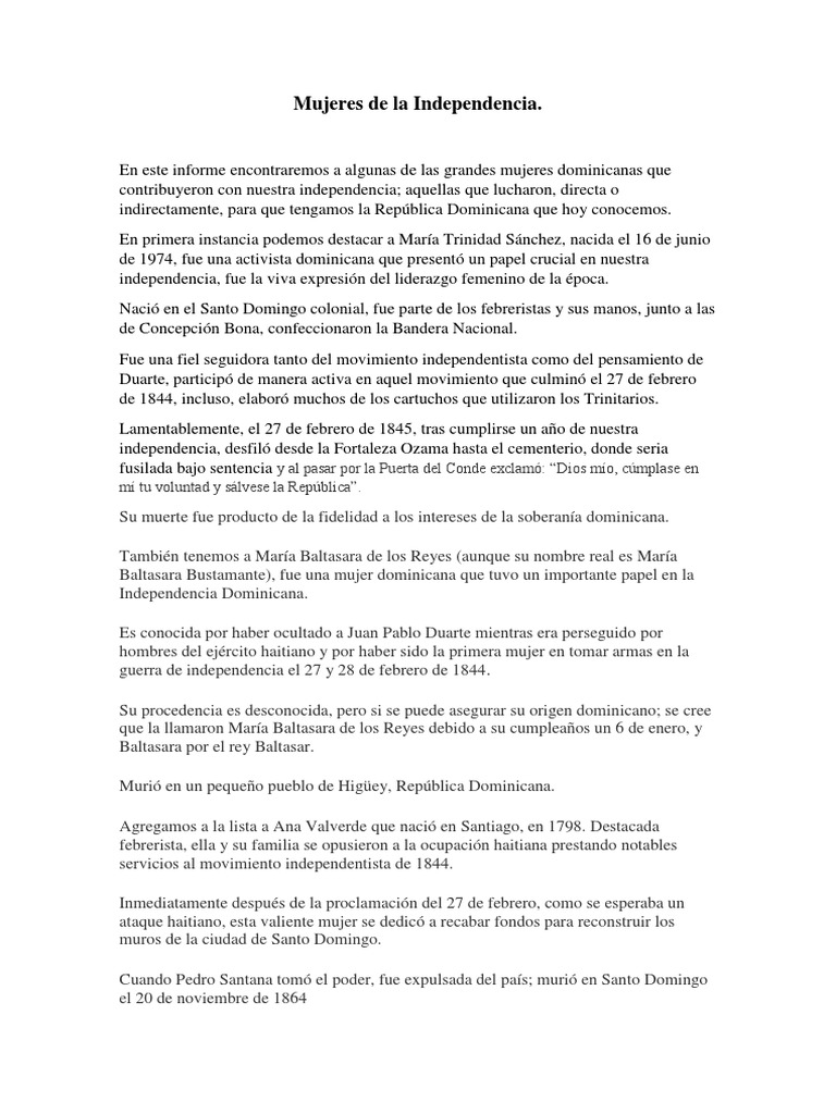 Informe Sobre Mujeres de La Independencia. | PDF | Agitación ...