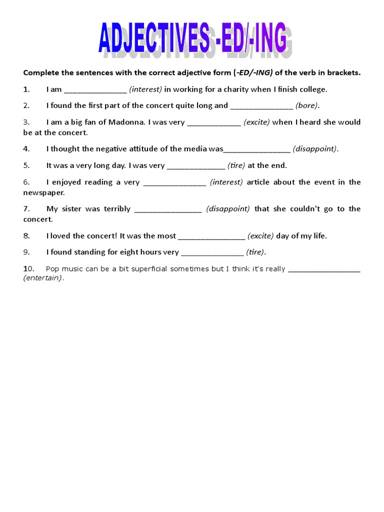 Ed-Ing Adjectives Worksheet | PDF