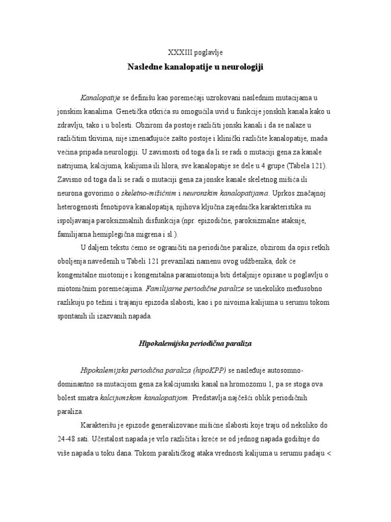 Nasledne Kanalopatije U Neurologiji | PDF
