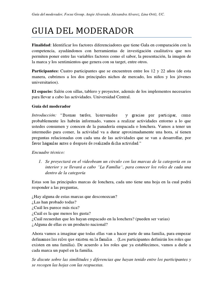 Ejemplo Guia Moderador Focus Group | PDF | Sicología
