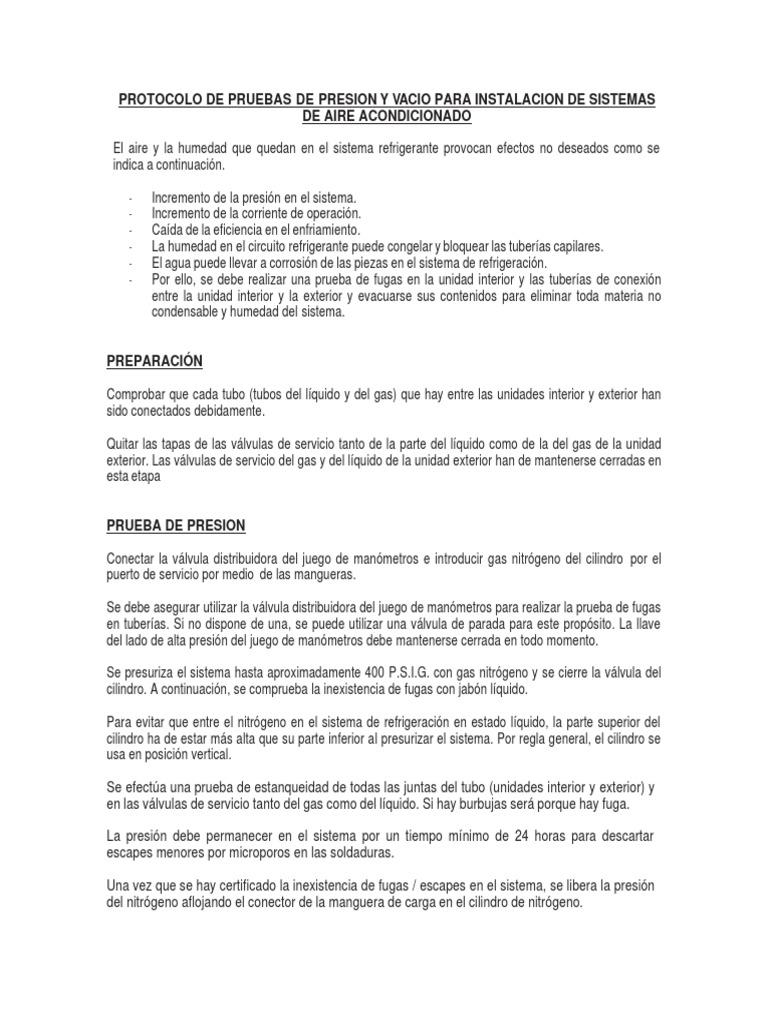 Protocolo Pruebas AA | PDF | Vacío | Bomba