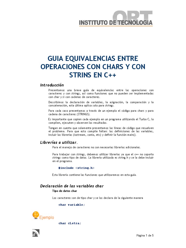 Guia de Equivalencias Entre Operaciones Con Chars y Con Strings en C++ ...
