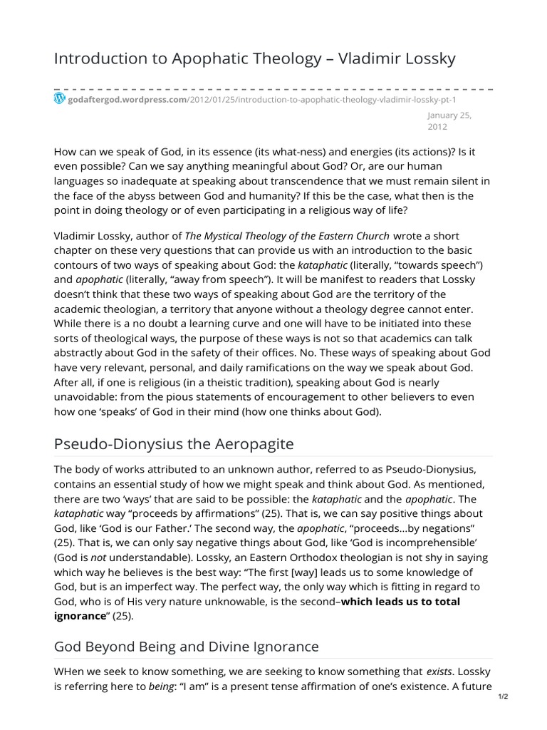 Lossky, W - Introduction To Apophatic Theology | PDF | Mythology | God