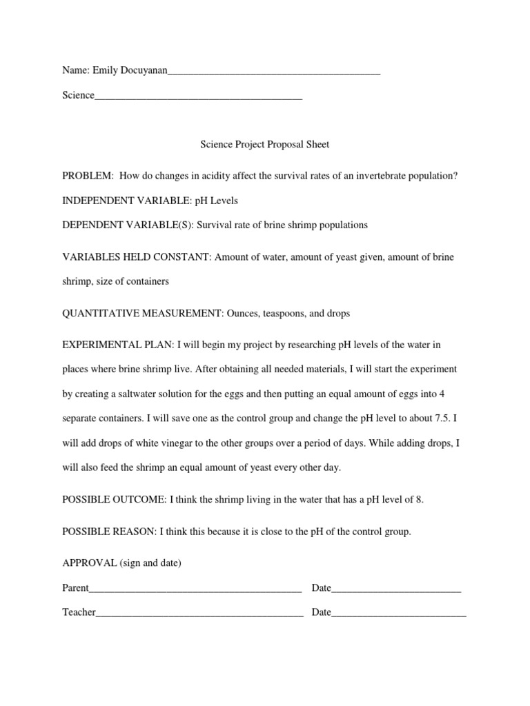 Science Fair Proposal Example | PDF