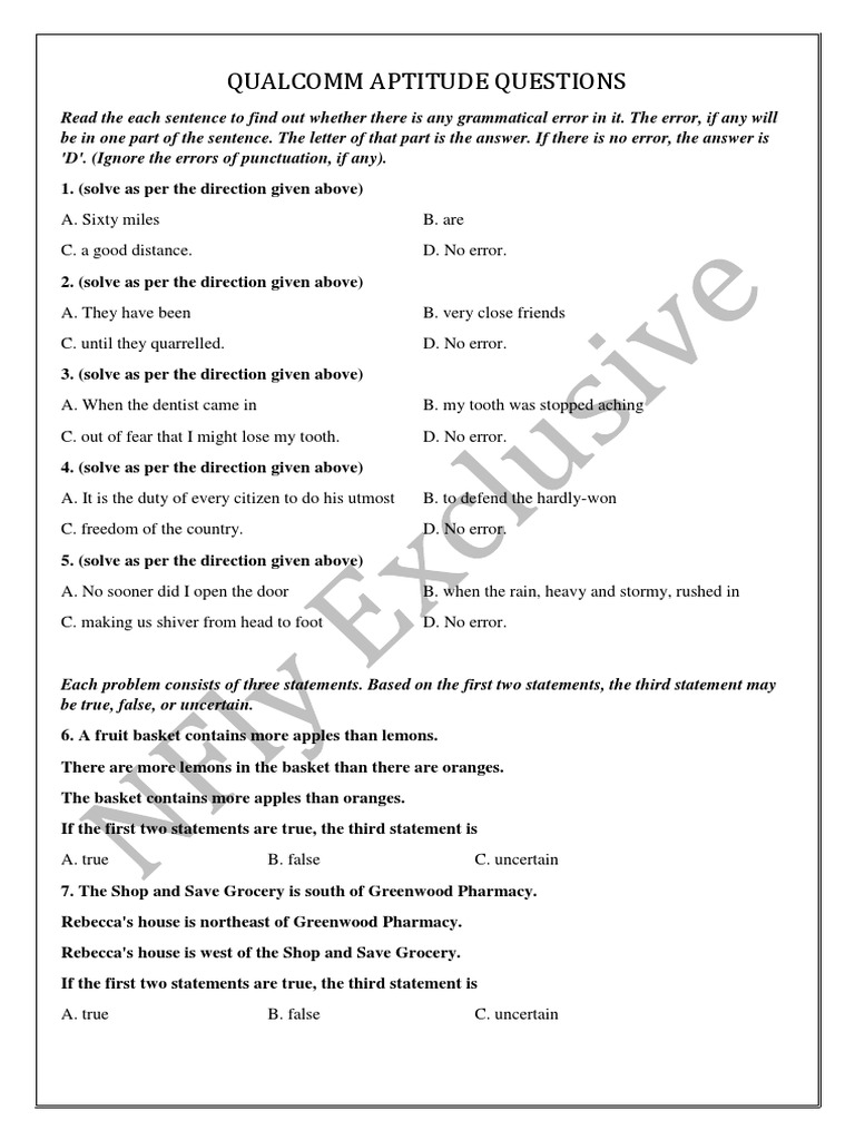 Qualcomm Sample Aptitude Paper 3 PDF | PDF | Speed | Nature