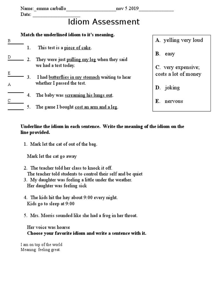 Figurative Language Idioms Assessment | PDF