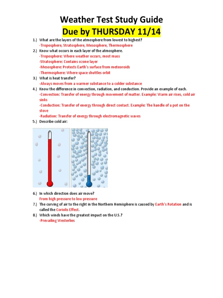 Weather Study Guide Answer Key | Download Free PDF | Atmosphere Of ...