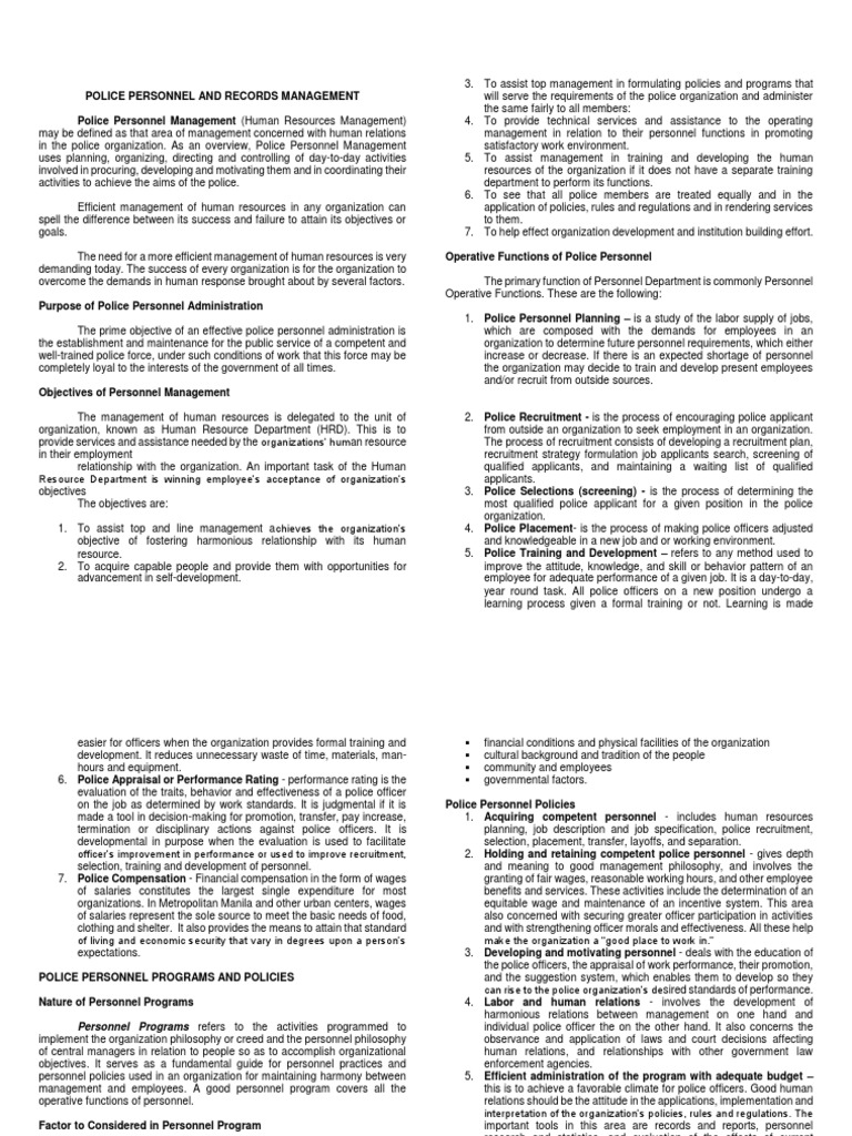 Police Personnel Management: Objectives, Functions, Programs, and ...