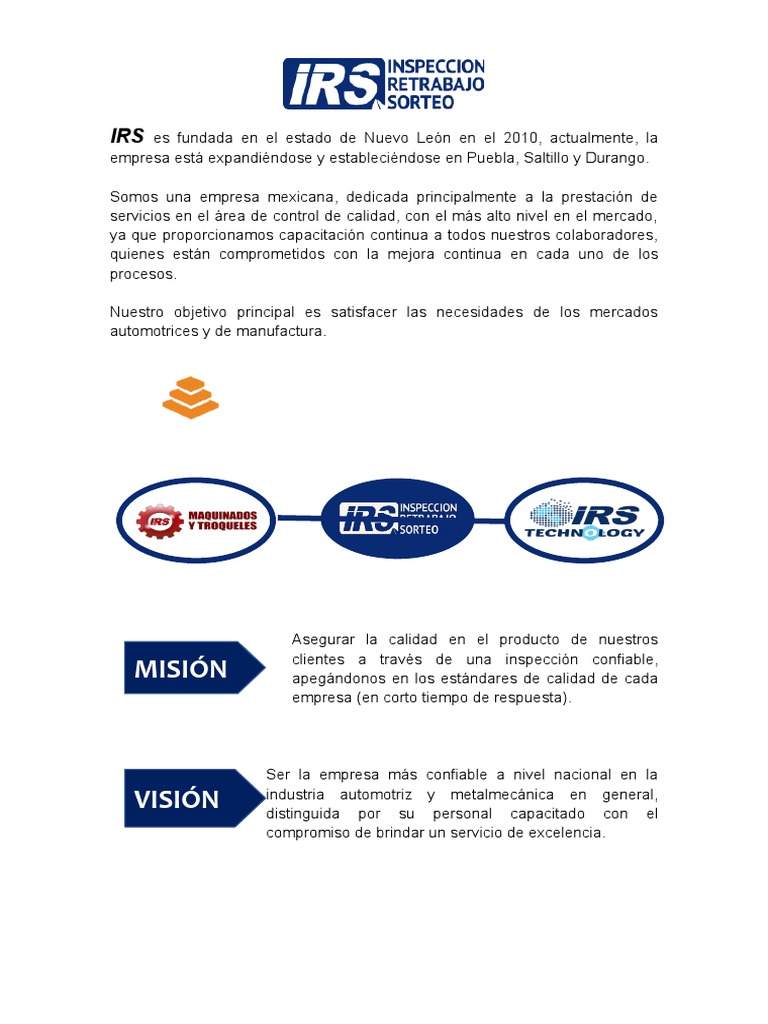 Irs Mexico | PDF | Calidad (comercial) | Equipo automotriz