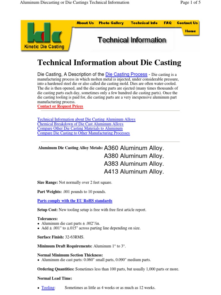 Technical Info About Die Casting | PDF | Casting (Metalworking) | Metals