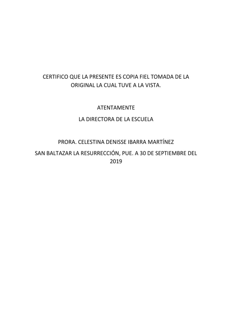 Certifico Que La Presente Es Copia Fiel Tomada de La Original La Cual ...