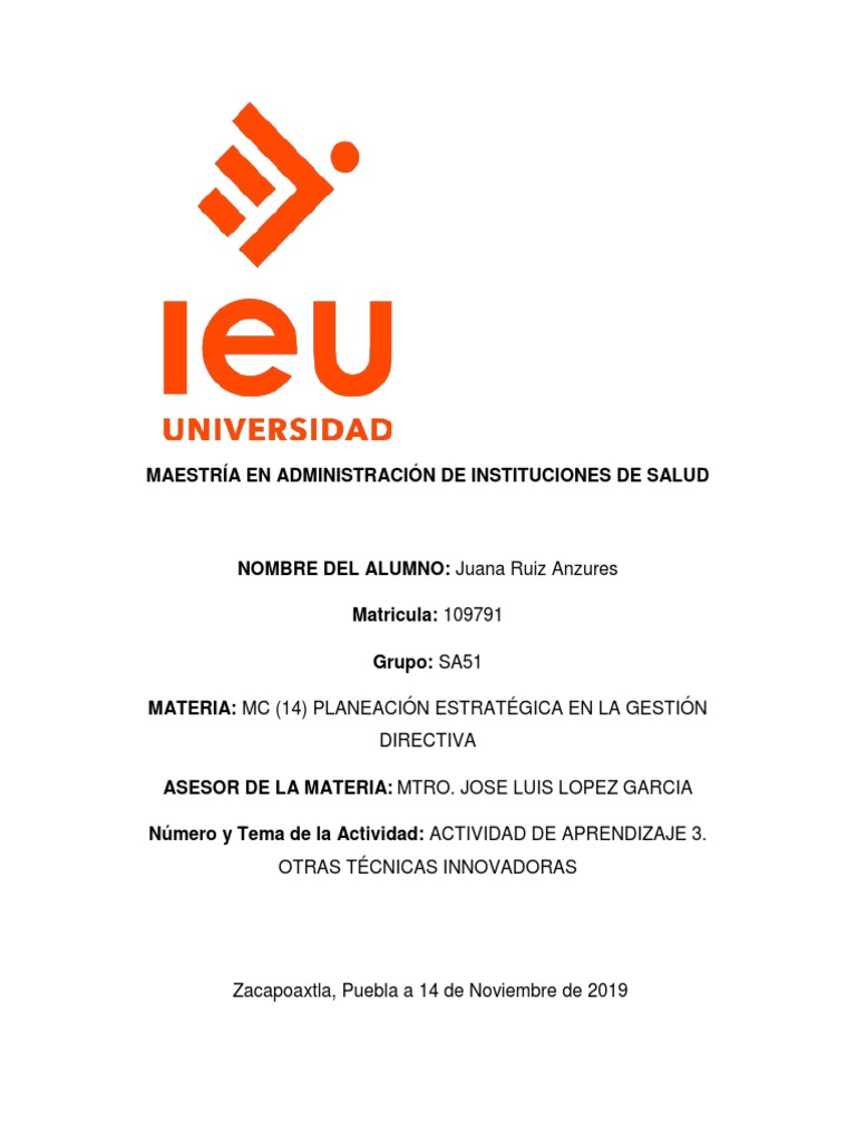 Actividad 3 IEU PLANEACION ESTRATEGICA | PDF | Planificación