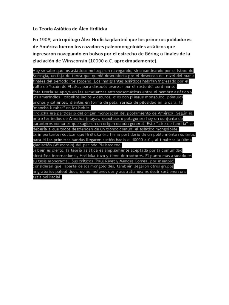 La Teoría Asiatica de Alex Hrdlicka | PDF