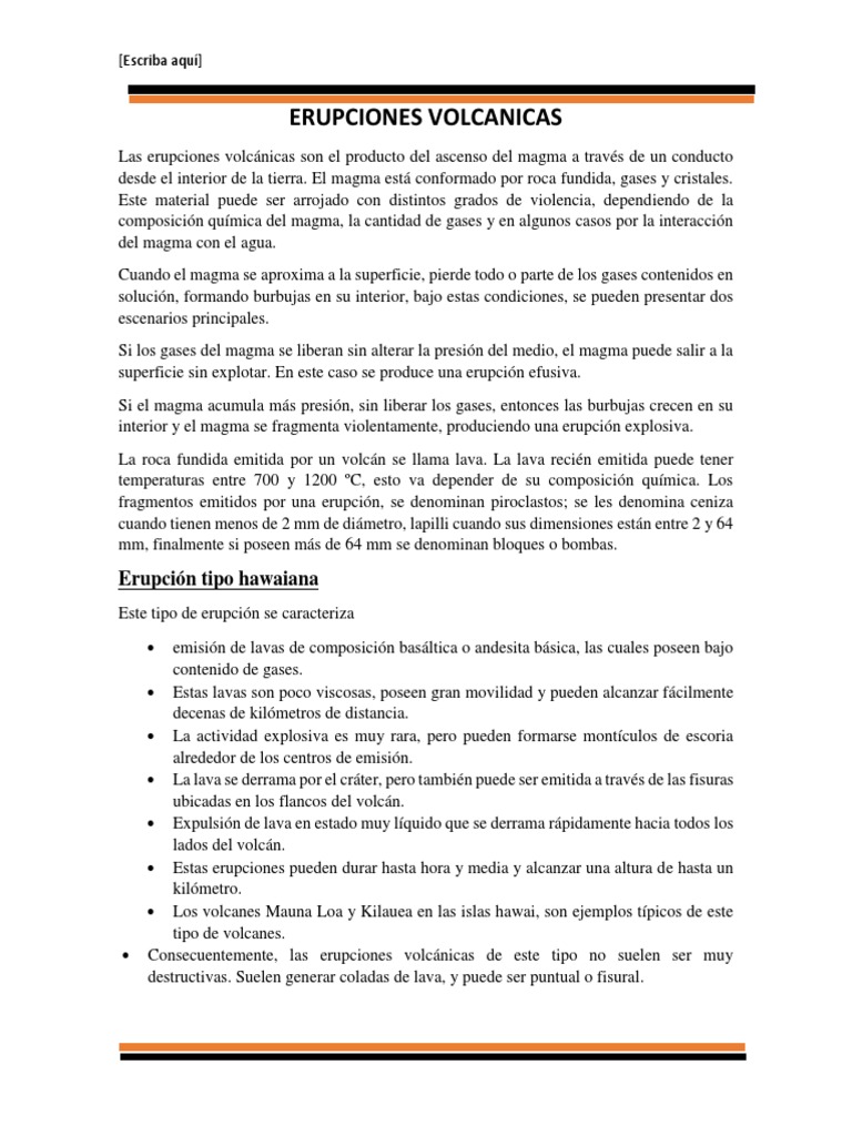 Erupciones Volcanicas | PDF | Volcán | Tipos de erupciones volcánicas