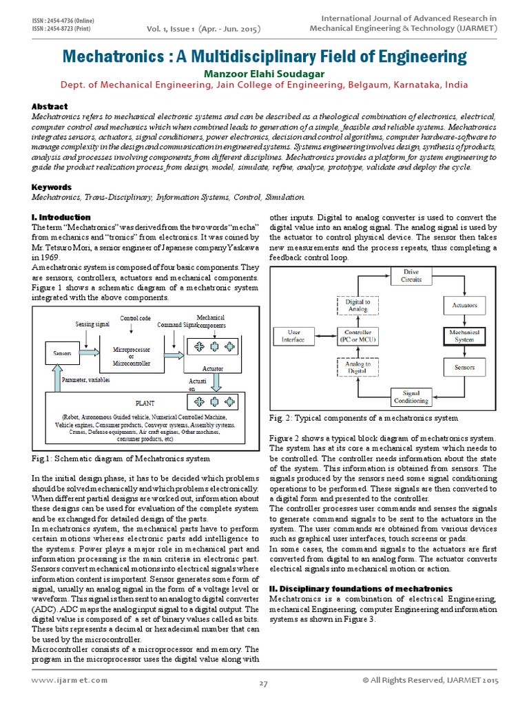 Mechatronics: A Multidisciplinary Field of Engineering: Manzoor Elahi Soudagar | PDF ...