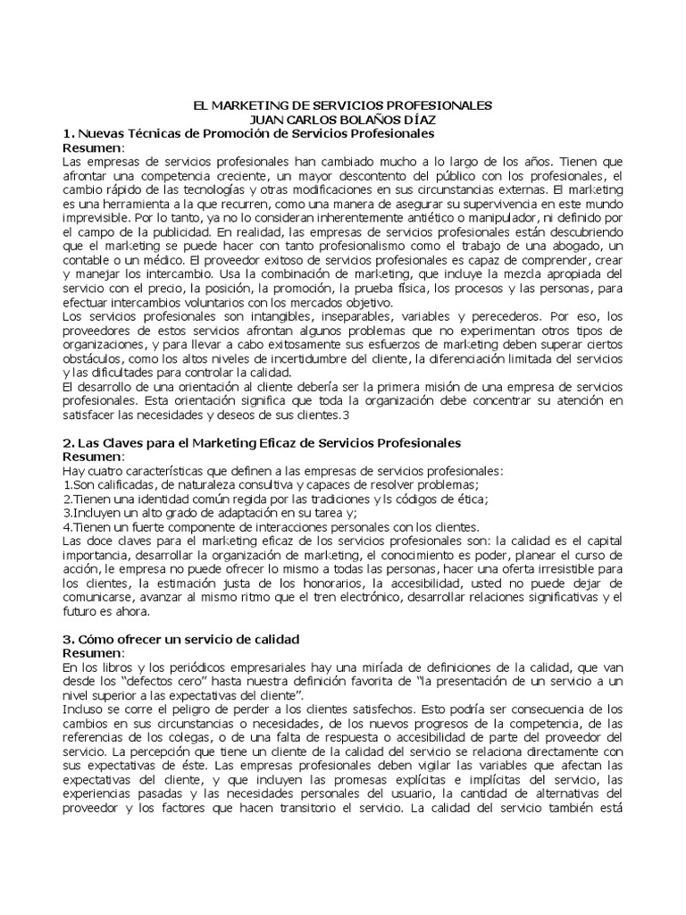 Marketing De Servicios Profesionales Pdf Marketing Calidad