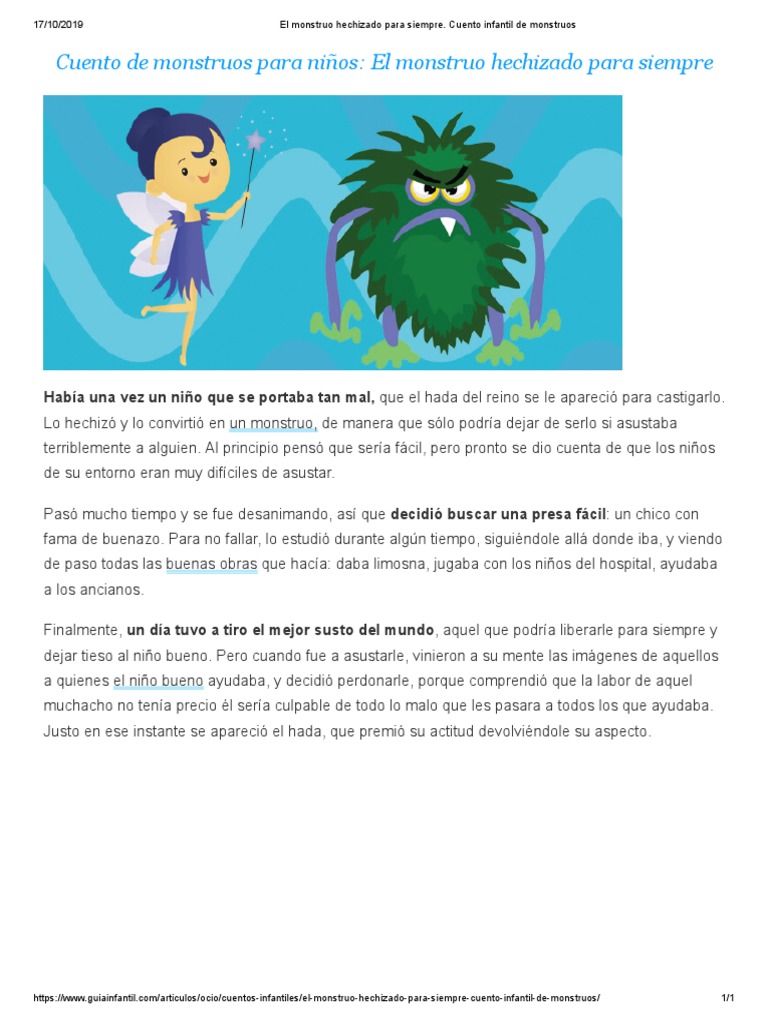 El Monstruo Hechizado para Siempre. Cuento Infantil de Monstruos PDF | PDF