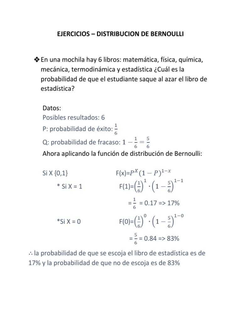 Ejercicios - Distribucion de Bernoulli | PDF | Probabilidad ...