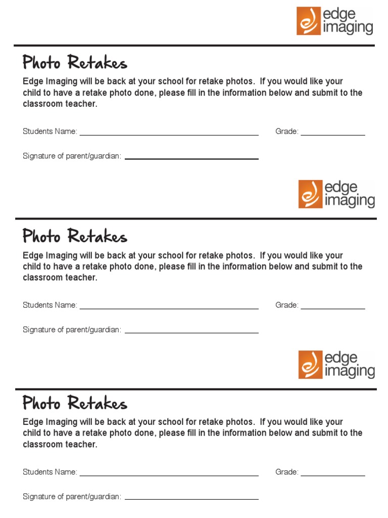 Photo Retakes: Students Name: Grade: Signature of Parent/guardian | PDF ...