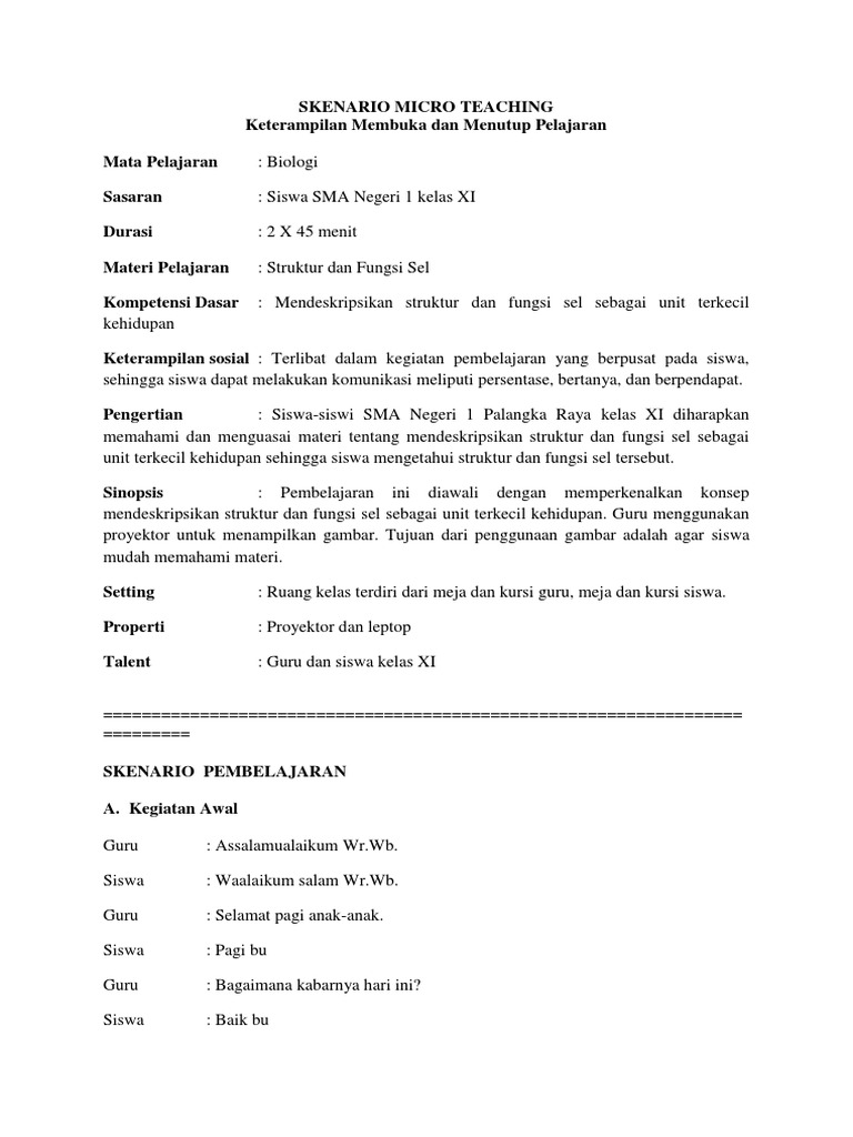 Skenario Micro Teaching | PDF | Seni & Disiplin Bahasa | Pengembangan Diri Skenario Micro Teaching | PDF | Seni & Disiplin Bahasa | Pengembangan Diri