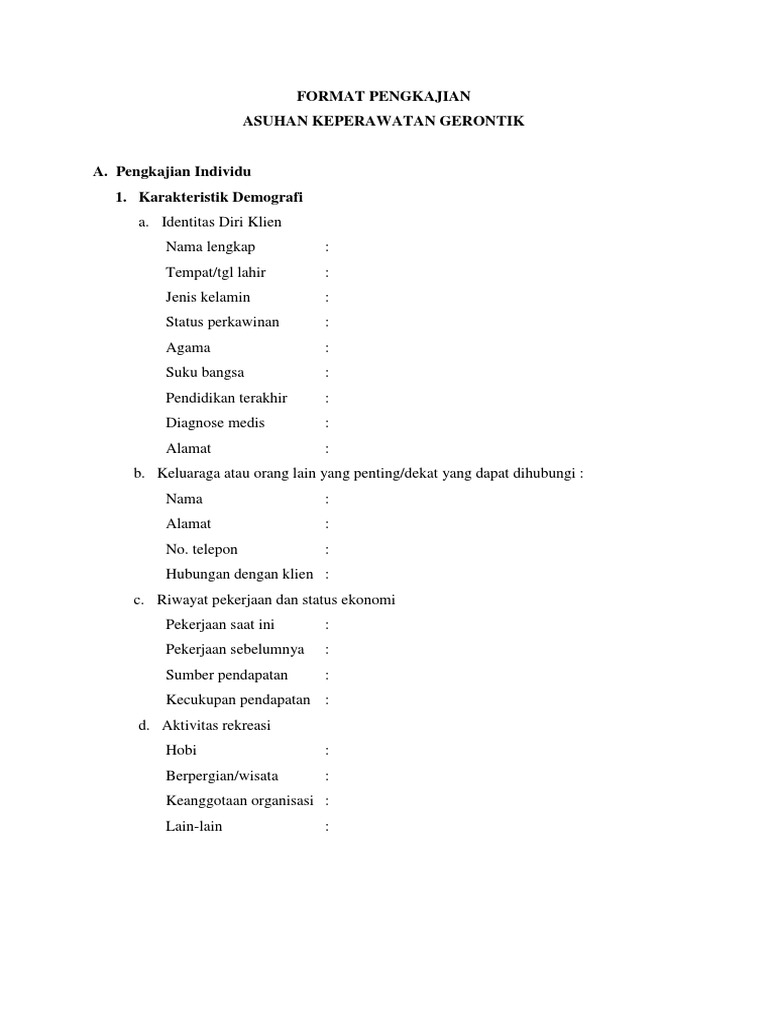 Format Pengkajian Gerontik Fix | PDF | Kesehatan Holistik
