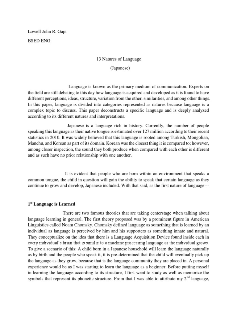13 Natures of Language | PDF | Japanese Language | Language Acquisition