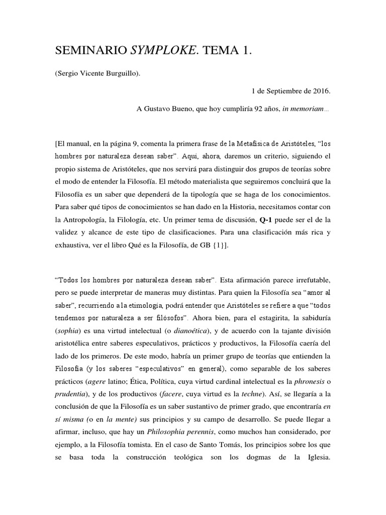 Symploké Tema 1 | PDF | Aristóteles | Metafísica