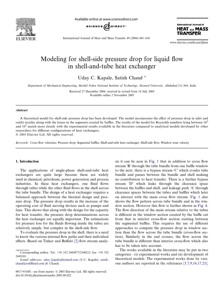 Modeling For Shell-Side Pressure Drop For Liquid Flow in Shell-And-Tube ...
