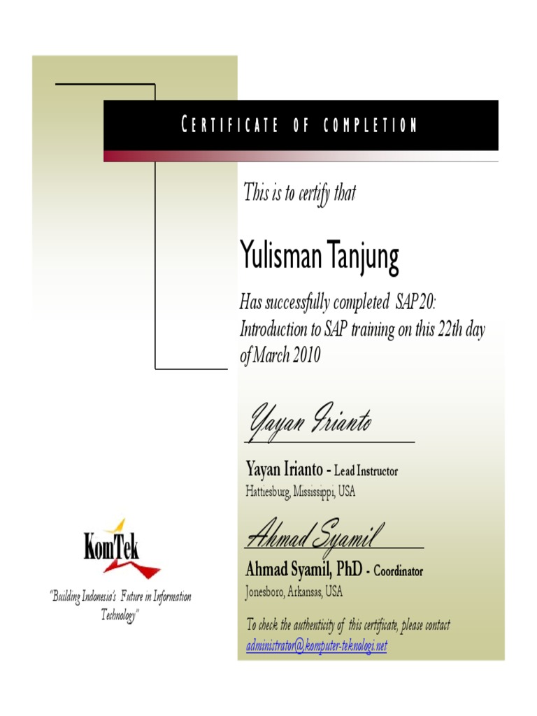 SAP Certification Completion in Indonesia | PDF
