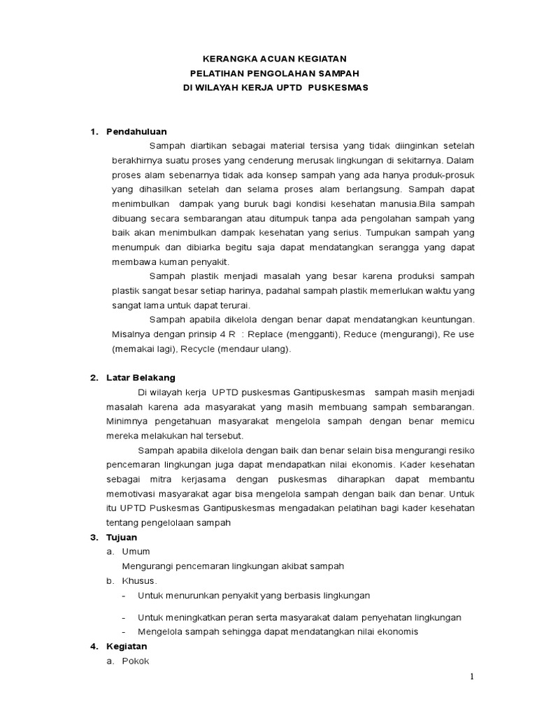 KAK Pelatihan Pengolahan Sampah | PDF