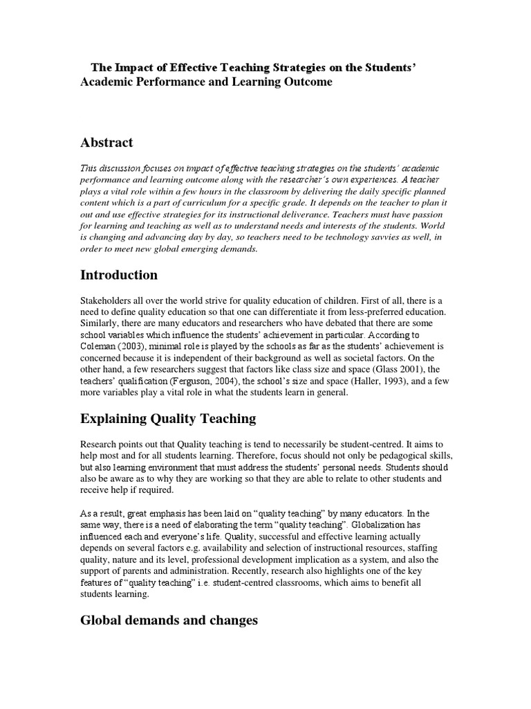 The Impact of Effective Teaching Strategies On TH | PDF | Pedagogy ...