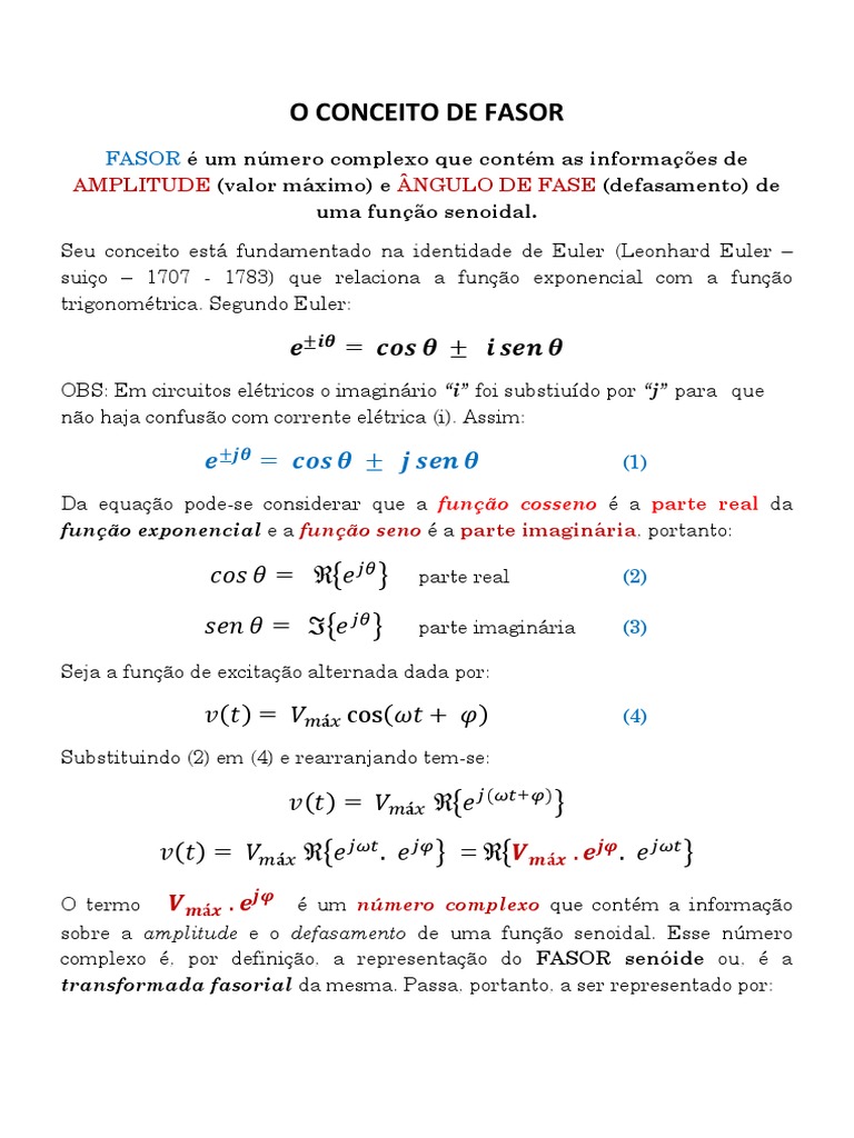 Conceito de Fasores | PDF | Onda senoidal | Objetos matemáticos