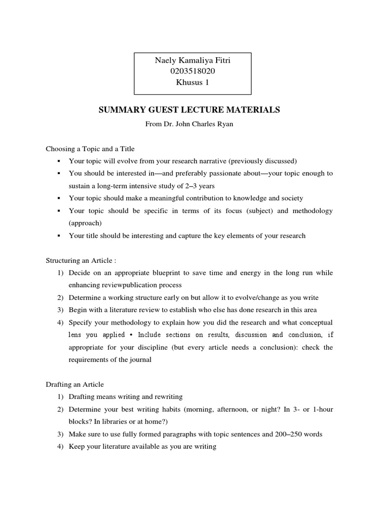 Summary of Guest Lecture | PDF | Academic Journal | Peer Review