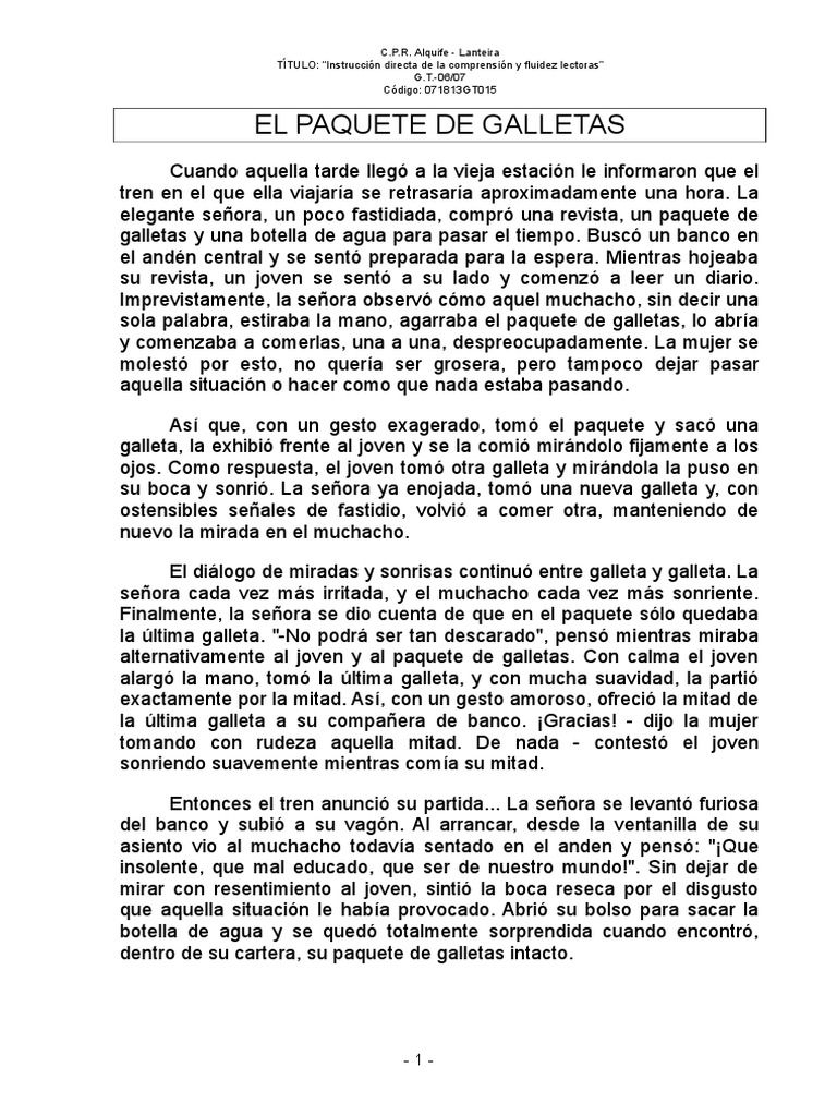 Cuento "El paquete de galletas" | PDF | Novela negra, policíaca y suspenso
