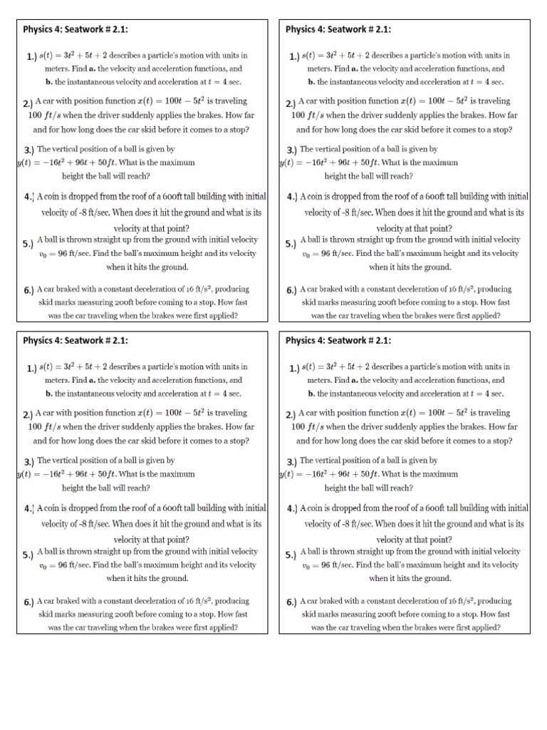 Physics 4: Seatwork # 2.1: Physics 4: Seatwork # 2.1 | PDF