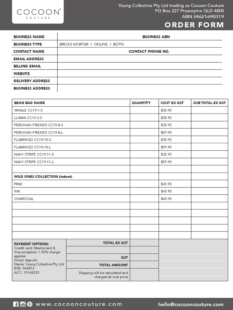 Cocoon Couture Order Form | PDF | Retail Financial Services | Services ...