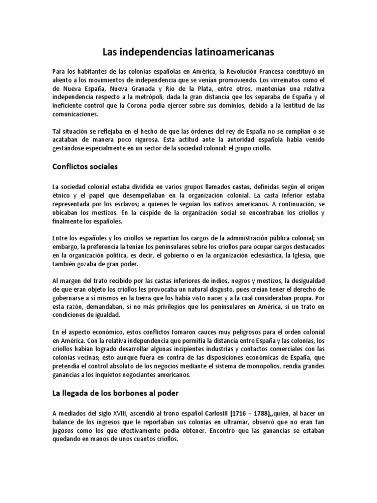 Tema 9 - Las Independencias Latinoamericanas | PDF | Imperio español ...