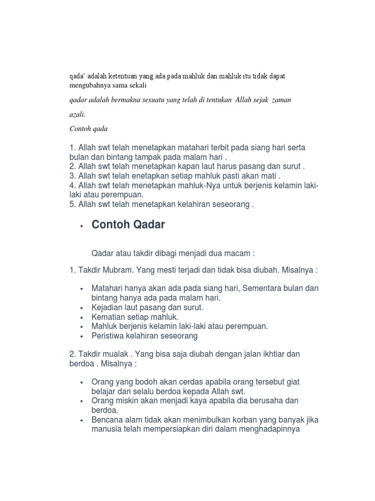Contoh Qada dan Qadar dalam Islam | PDF