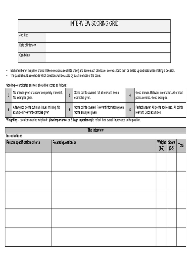 Interview Scoring Grid | PDF | Interview | Evaluation Methods