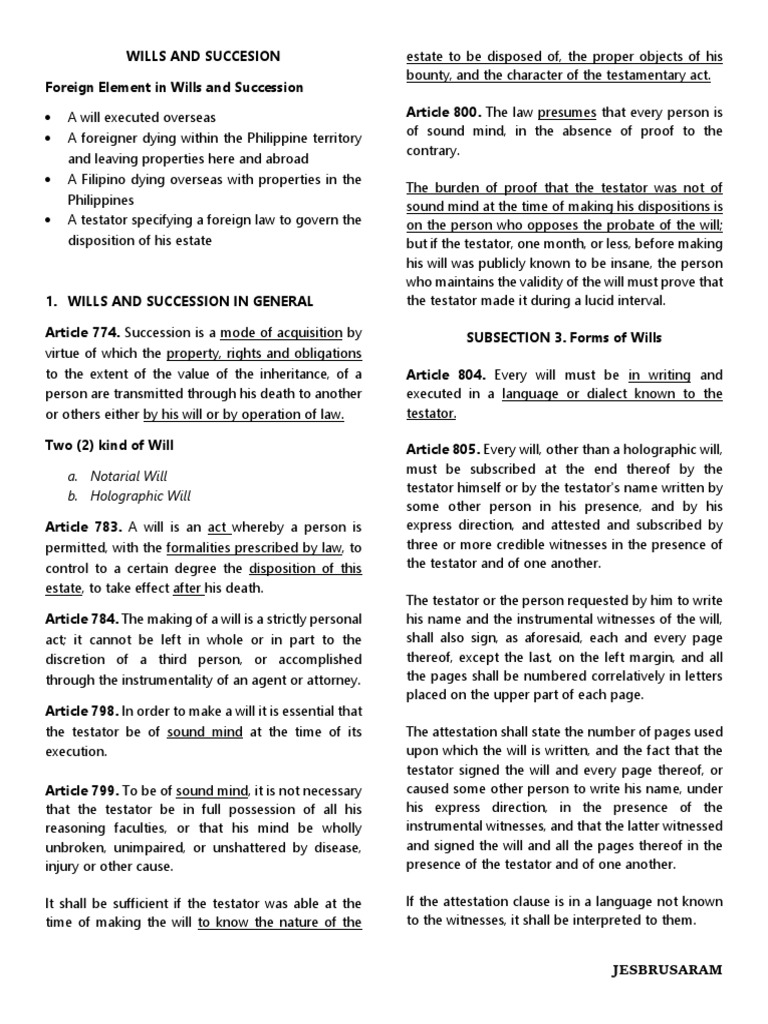 A Notarial Will B Holographic Will Download Free Pdf Will And