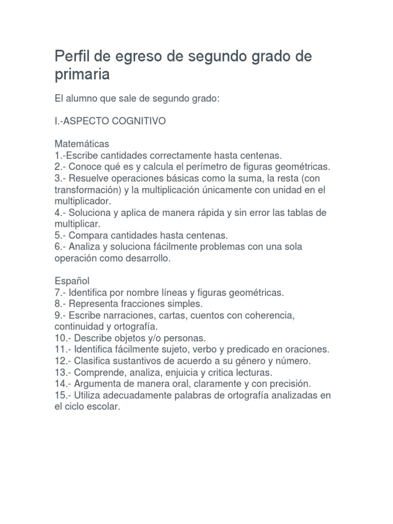 Perfil de Egreso de Segundo Grado de Primaria | PDF