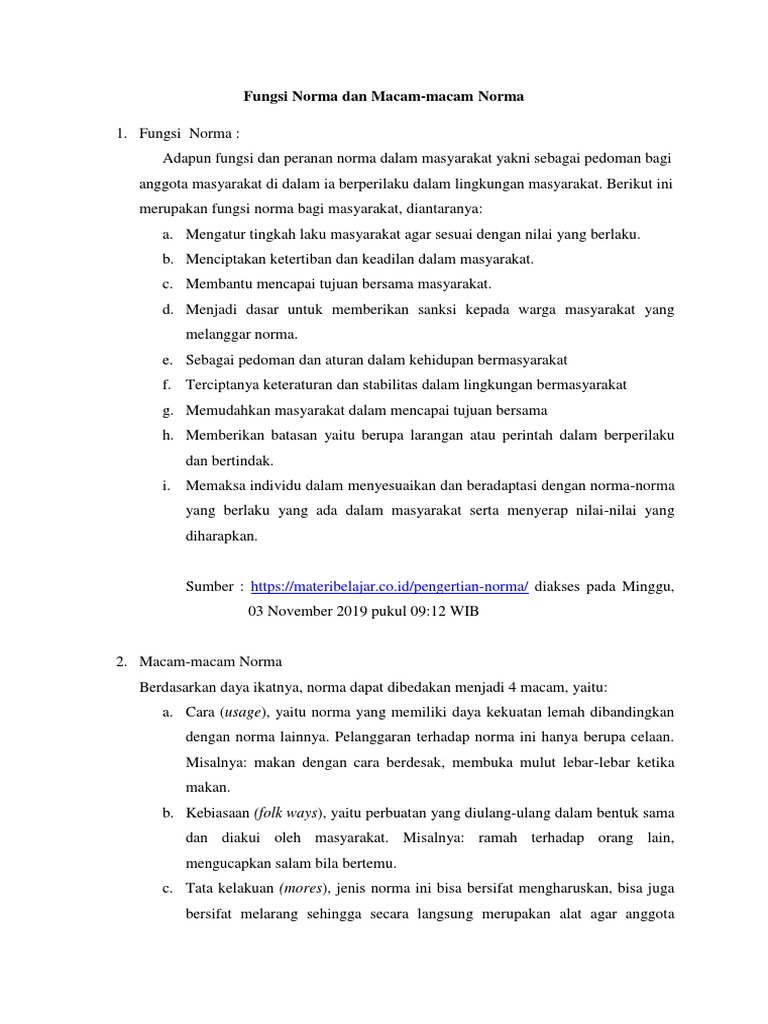 Fungsi Norma Dan Macam-Macam Norma | PDF