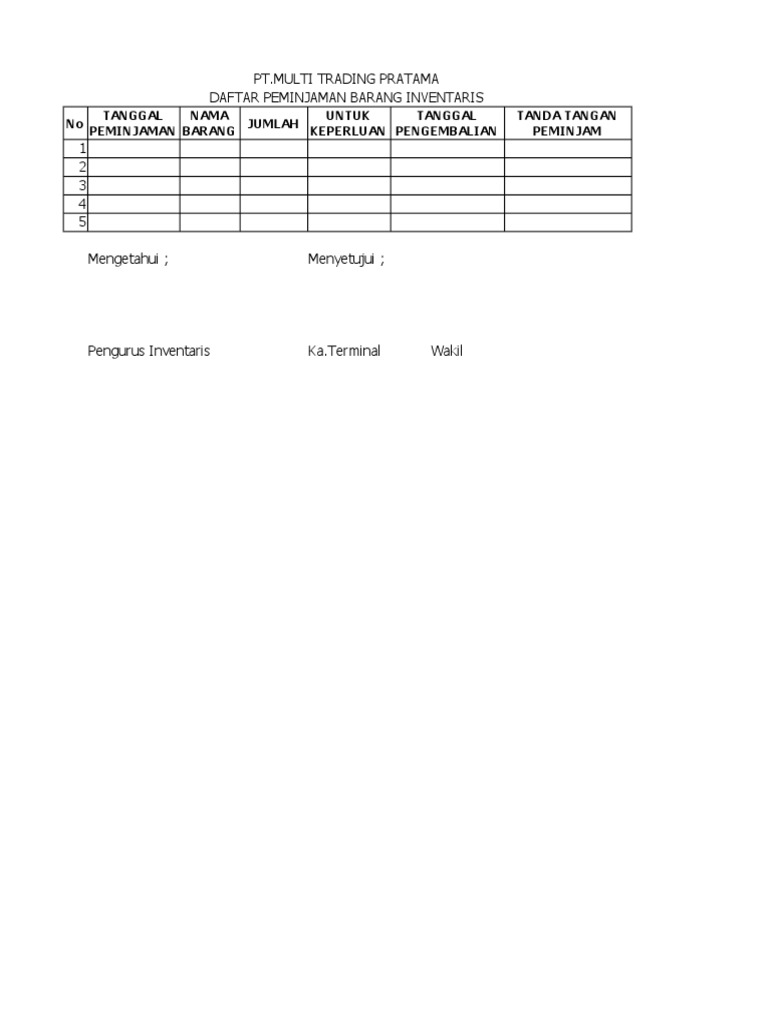 Form Peminjaman Inventaris | PDF