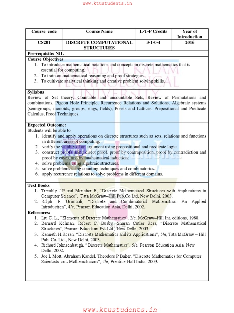 CS201 Discrete Computational Structures PDF | PDF | Discrete Mathematics | Mathematical Proof