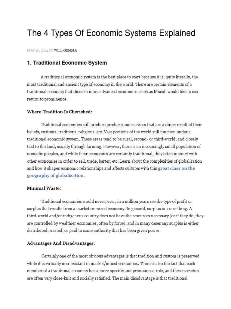 The 4 Types of Economic Systems Explained | PDF | Market Economy ...