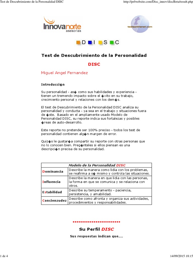 Resultado Test de Descubrimiento de La Personalidad Disc | PDF