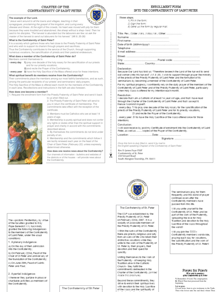 Enrollment Form Into The Confraternity of Saint Peter | PDF | Prayer ...