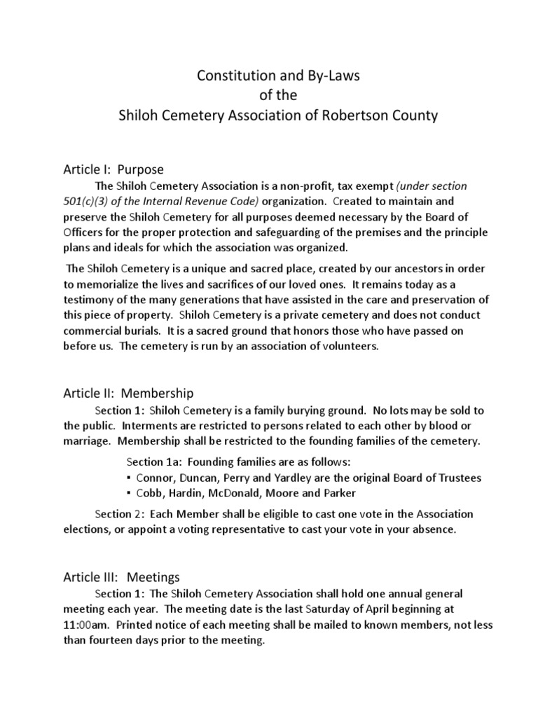 Constitution and By-Laws | PDF | Cemetery | Burial